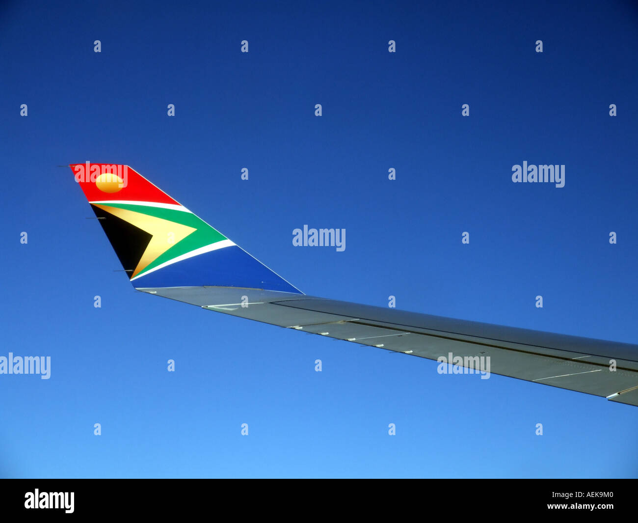 Winglet on A340 600 aircraft of South African Airways fleet shows the ...
