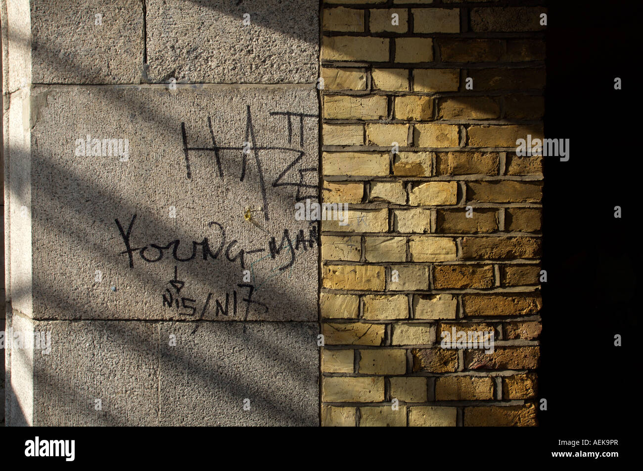 Horizontal image of graffiti on the Thames Riverwalk in London, England ...