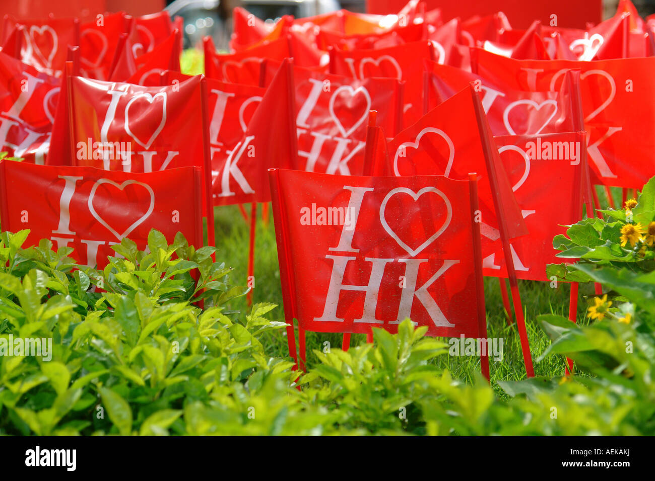 Red signs of I love Hong Kong Stock Photo - Alamy