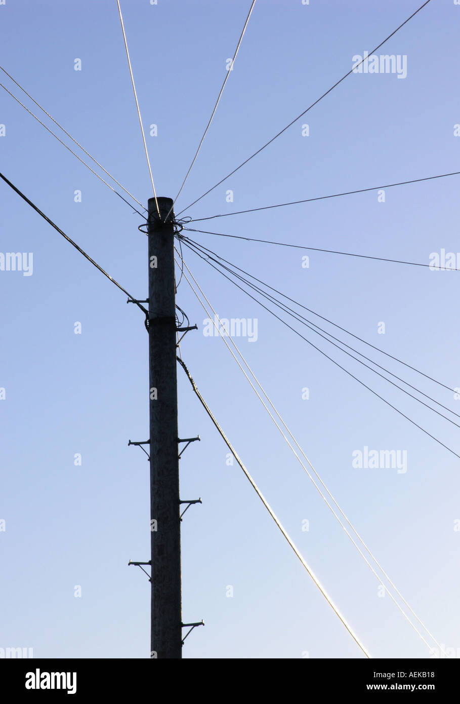 Telegraph pole against a clear blue sky north east UK 2004 Stock Photo ...