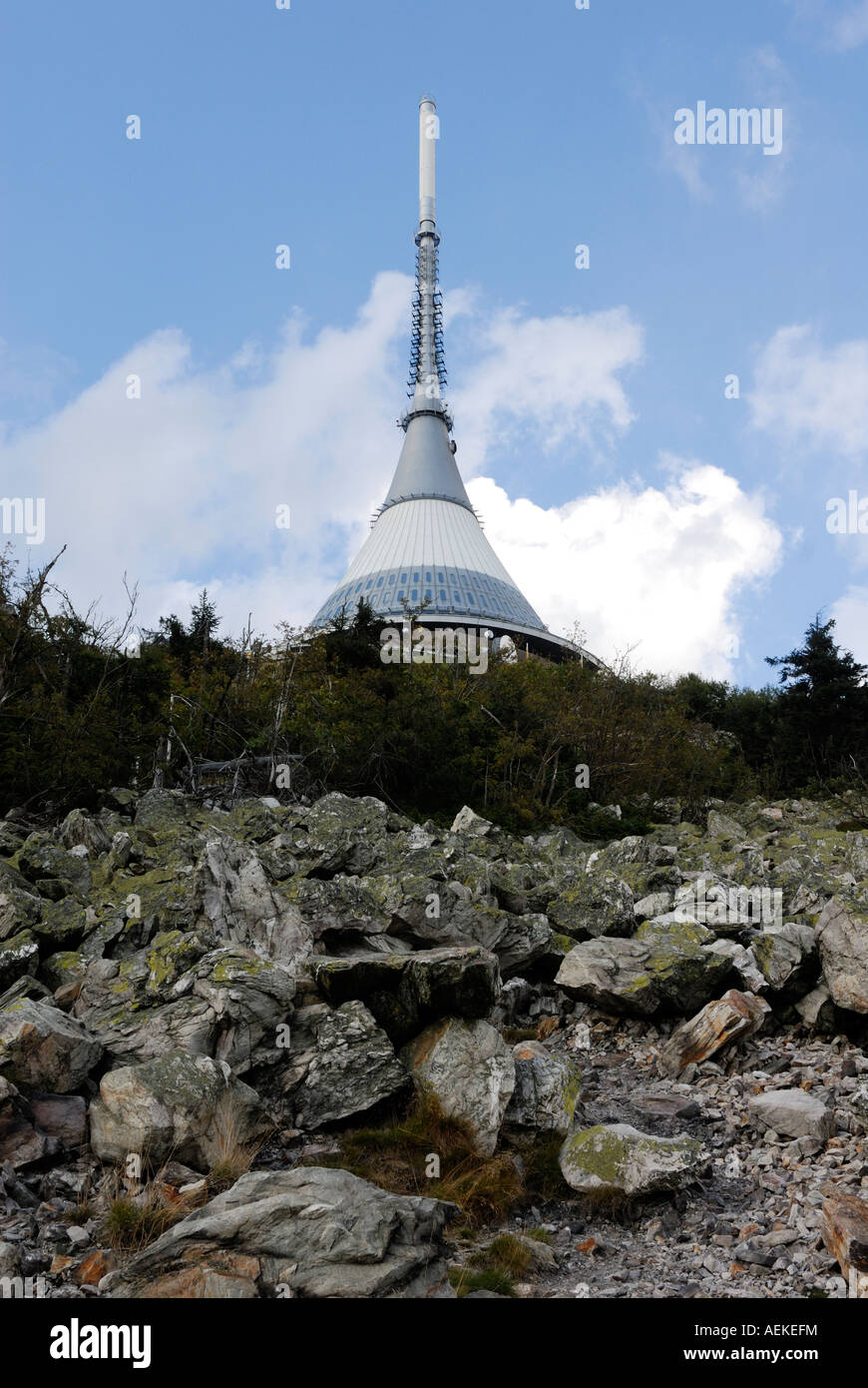 Telecommunication tower and hotel Jested, Mountain Northern Bohemia ...