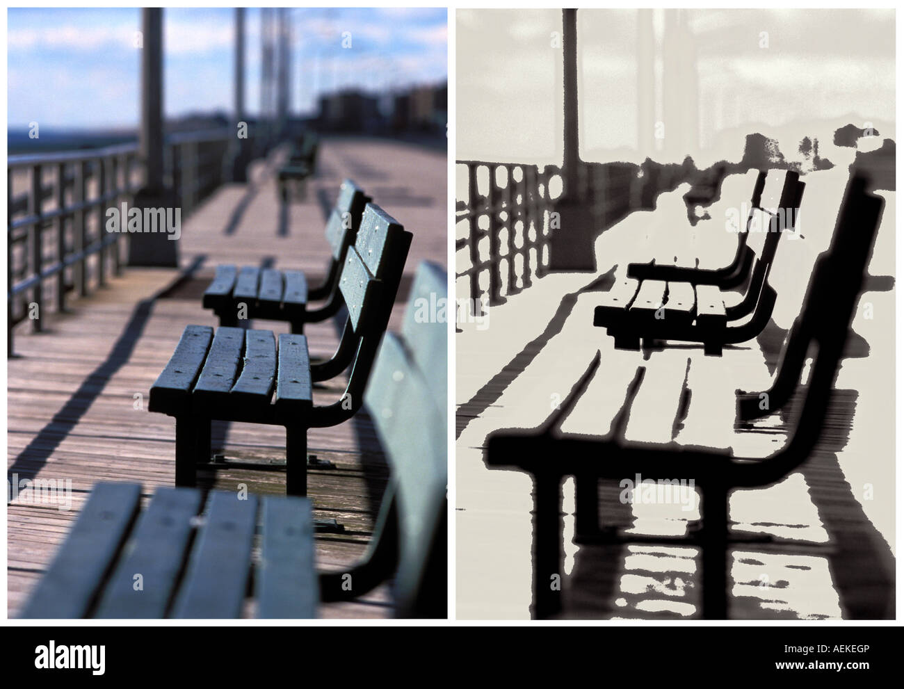 Boardwalk with benches Stock Photo - Alamy