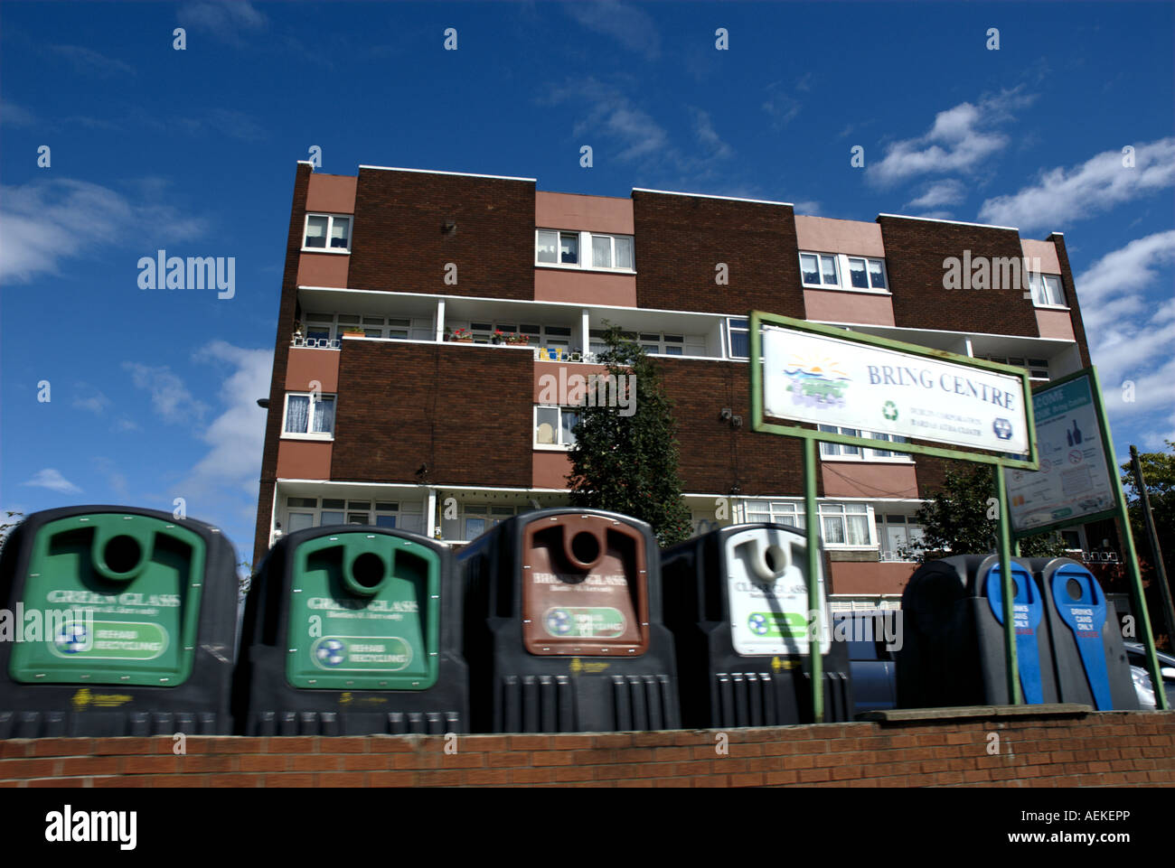 Corporation Flats with Recycling Bins Stock Photo - Alamy