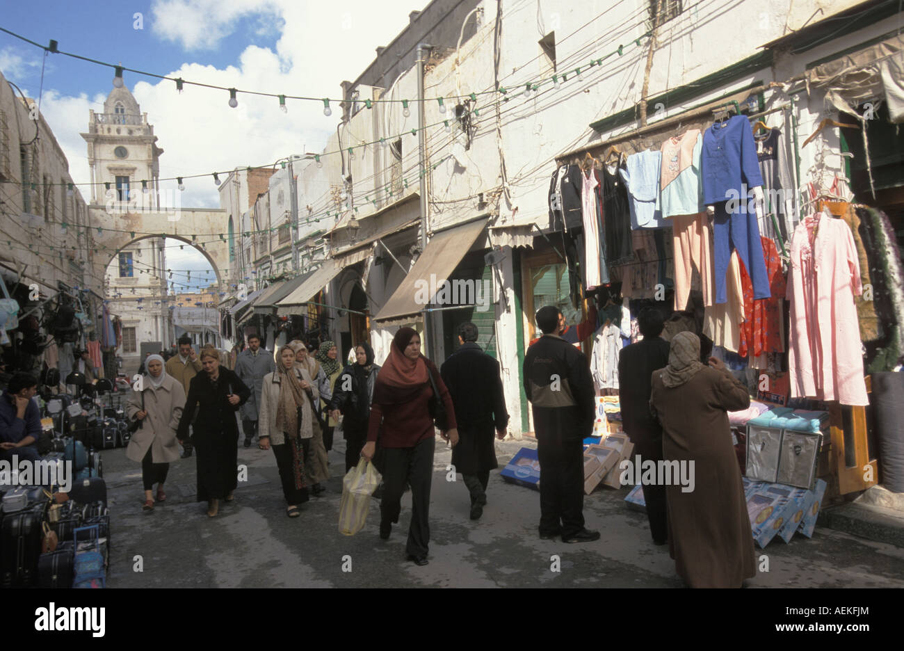 Libya Tripoli Old city, People shopping on street Stock Photo - Alamy