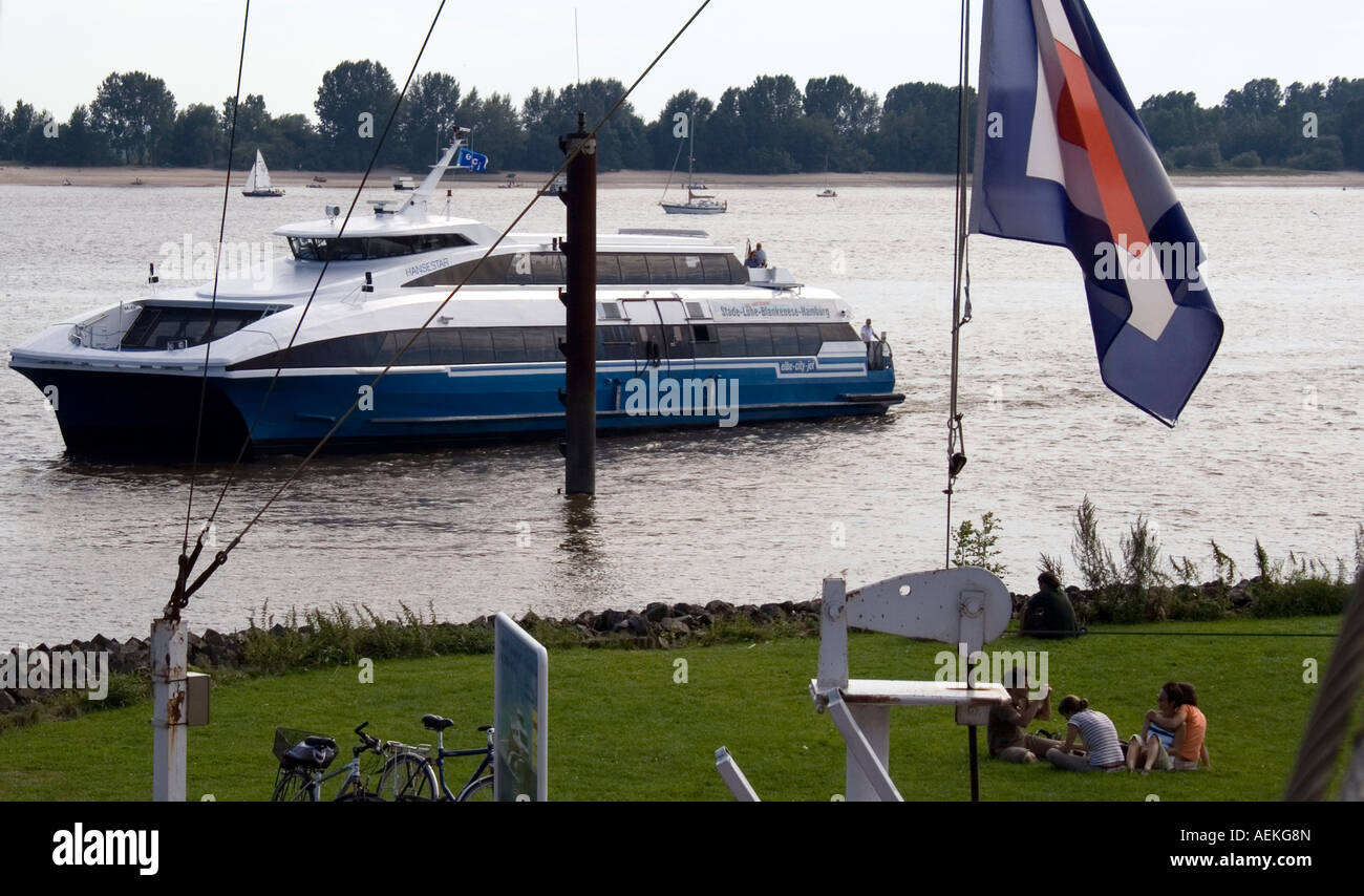 Hamburg to Stade Ferry at Schulau Welcome Point Stock Photo - Alamy