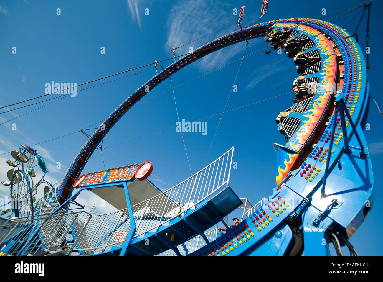 ILLINOIS Grayslake Circular amusement ride at Lake County Fair train on ...