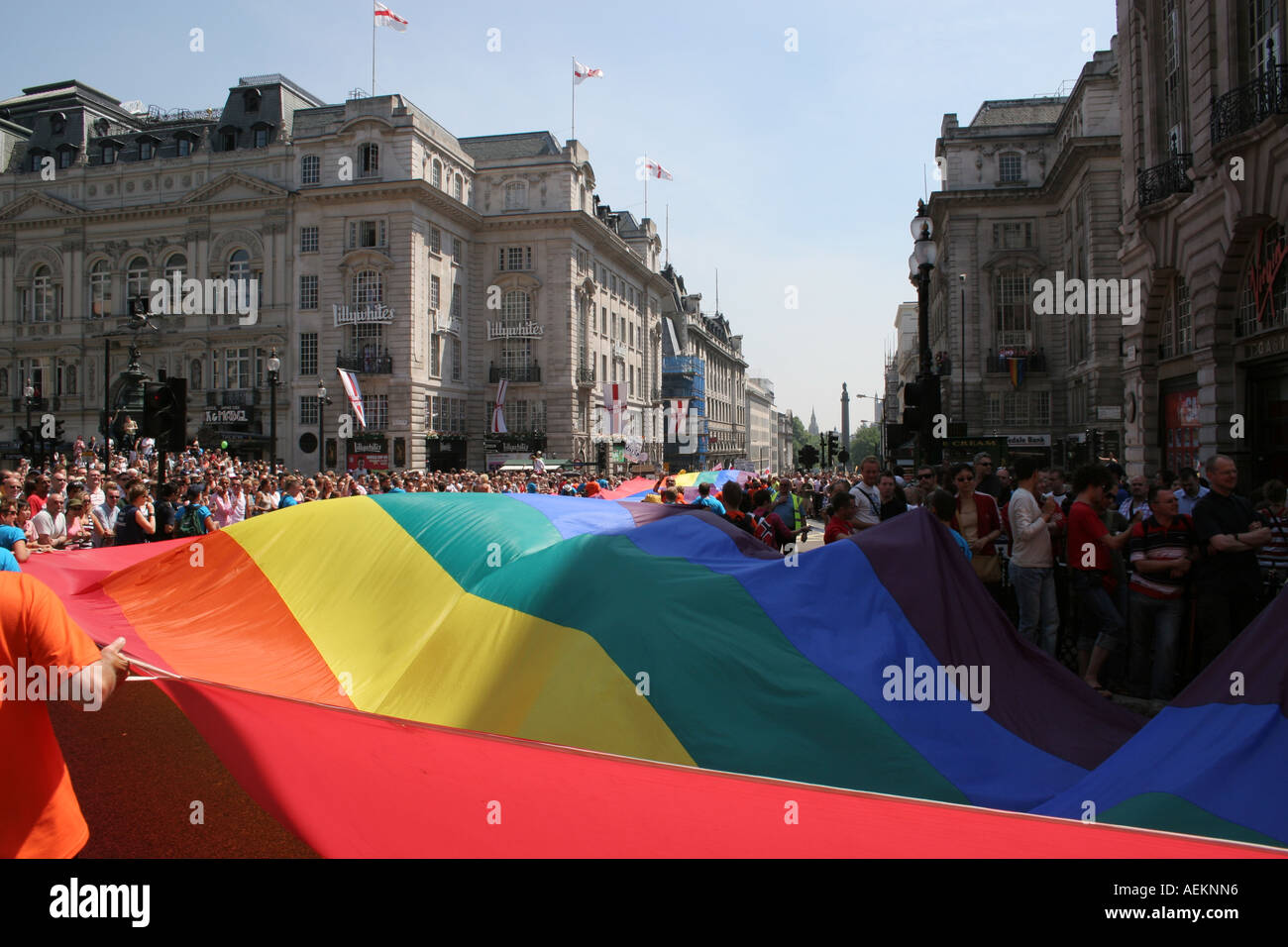 Rainbow flag Euro pride procession Oxford Street London 2006 Piccadilly ...