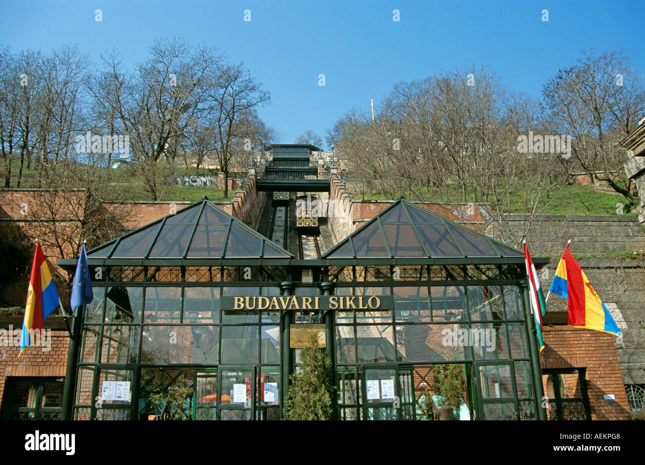 Budavari Siklo, the lower entrance to the funicular, Budapest, Hungary ...