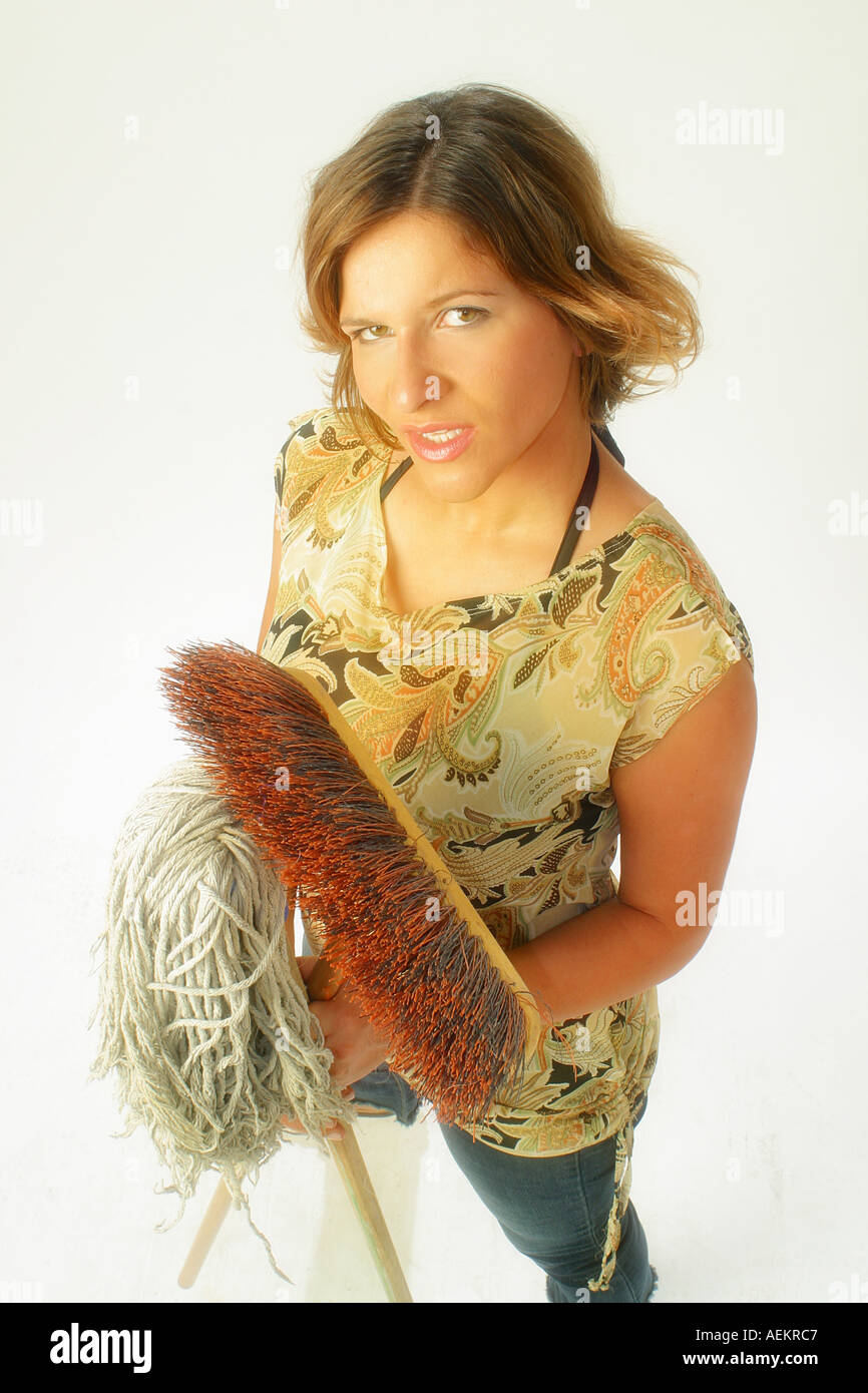 woman with broom Stock Photo - Alamy