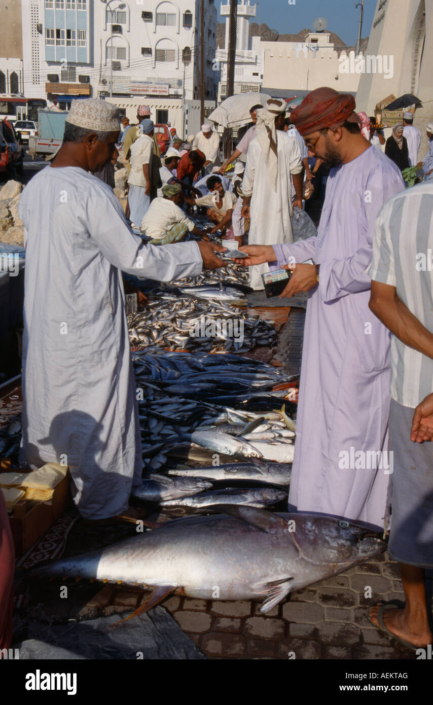 UAE Oman Muscat Middle East Gulf State Mutrah fish market Male vendor ...