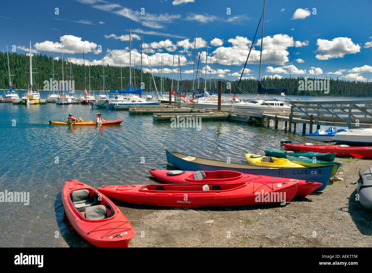 Canoes on Elk Lake Century Drive Oregon Stock Photo - Alamy