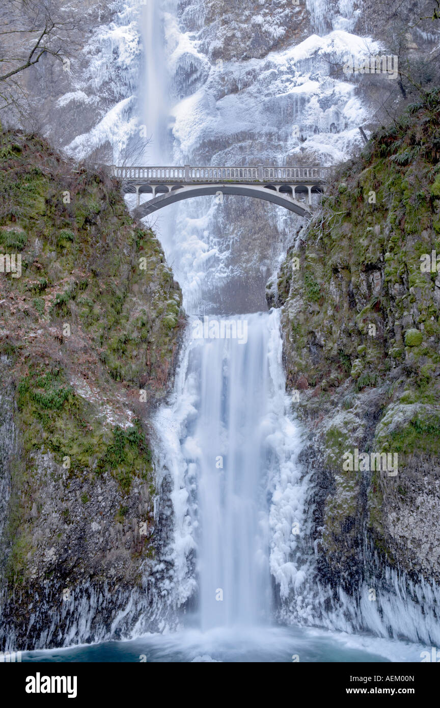 Multnomah Falls with ice Oregon Stock Photo - Alamy