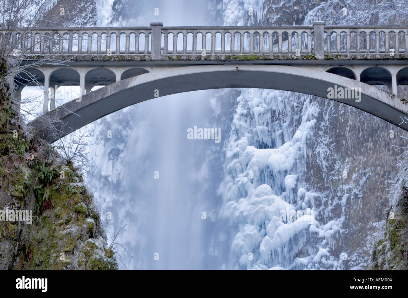 Multnomah Falls with ice Oregon Stock Photo - Alamy