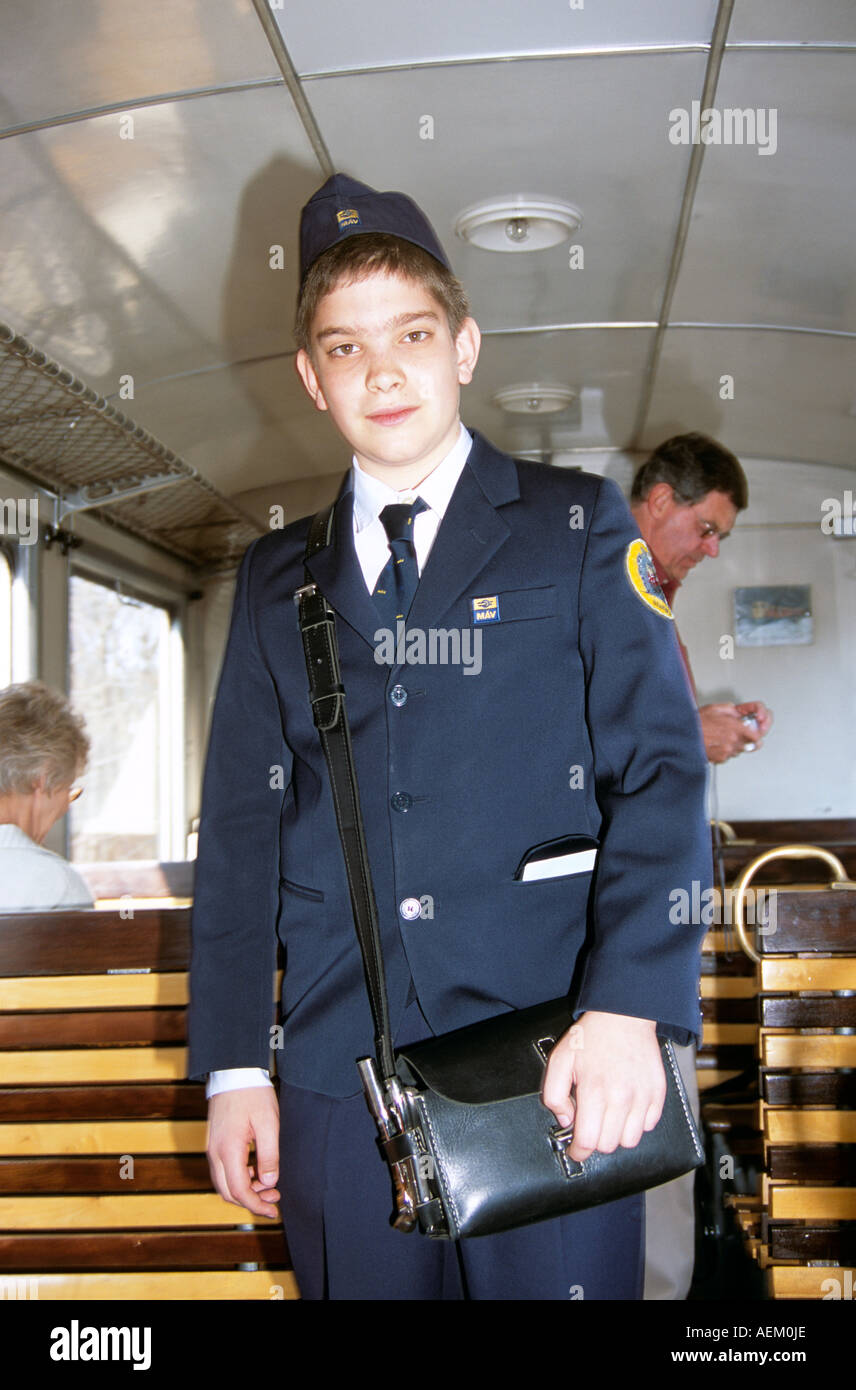 Children’s Railway (Gyermek Vasut), boy conductor, Budapest, Hungary ...