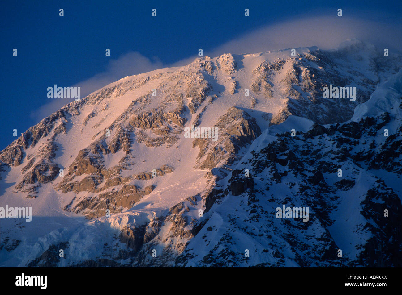 USA Alaska Denali National Park Evening alpenglow lights summit of ...