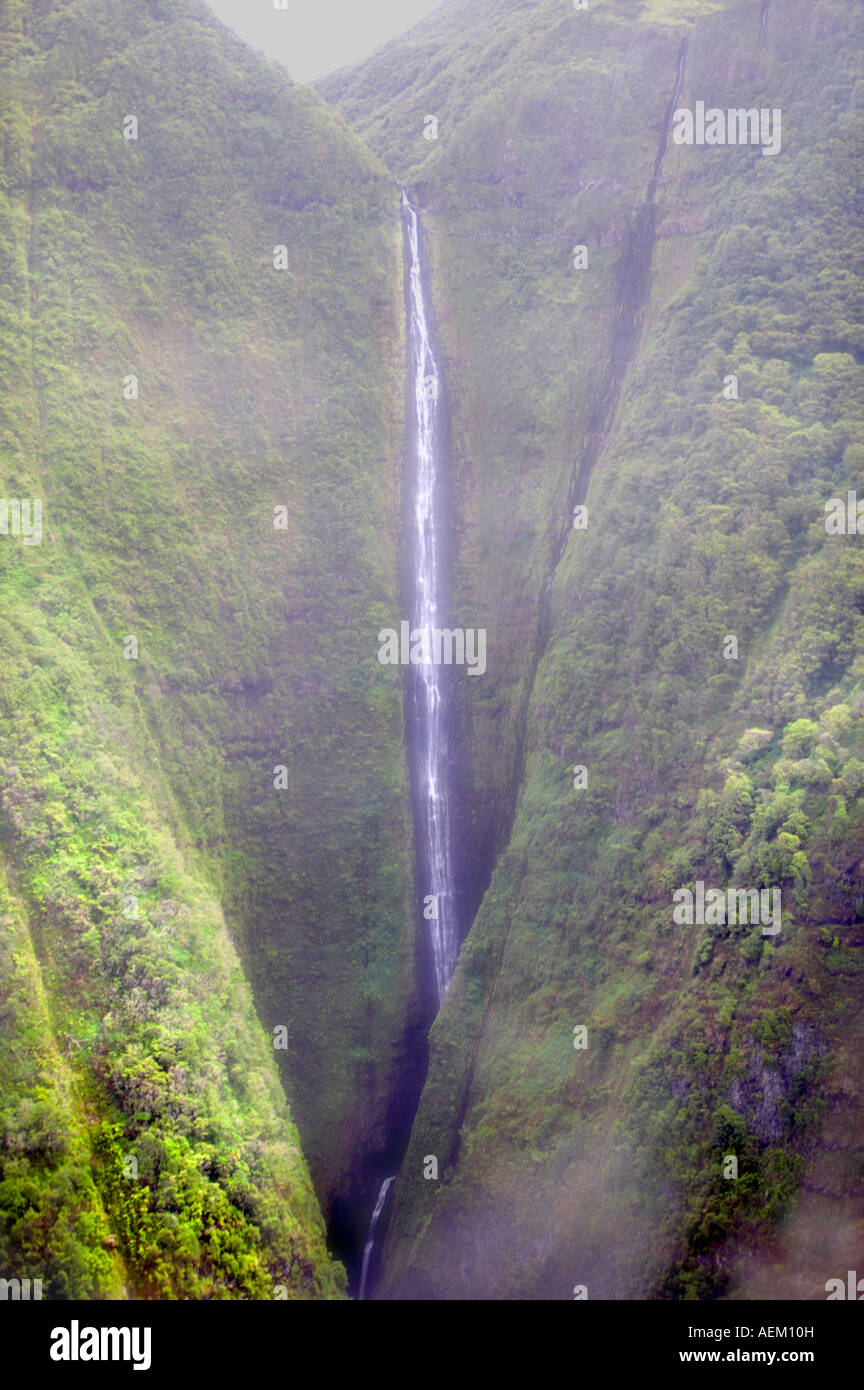 Moaula Falls from the air Molokai Hawaii Stock Photo - Alamy
