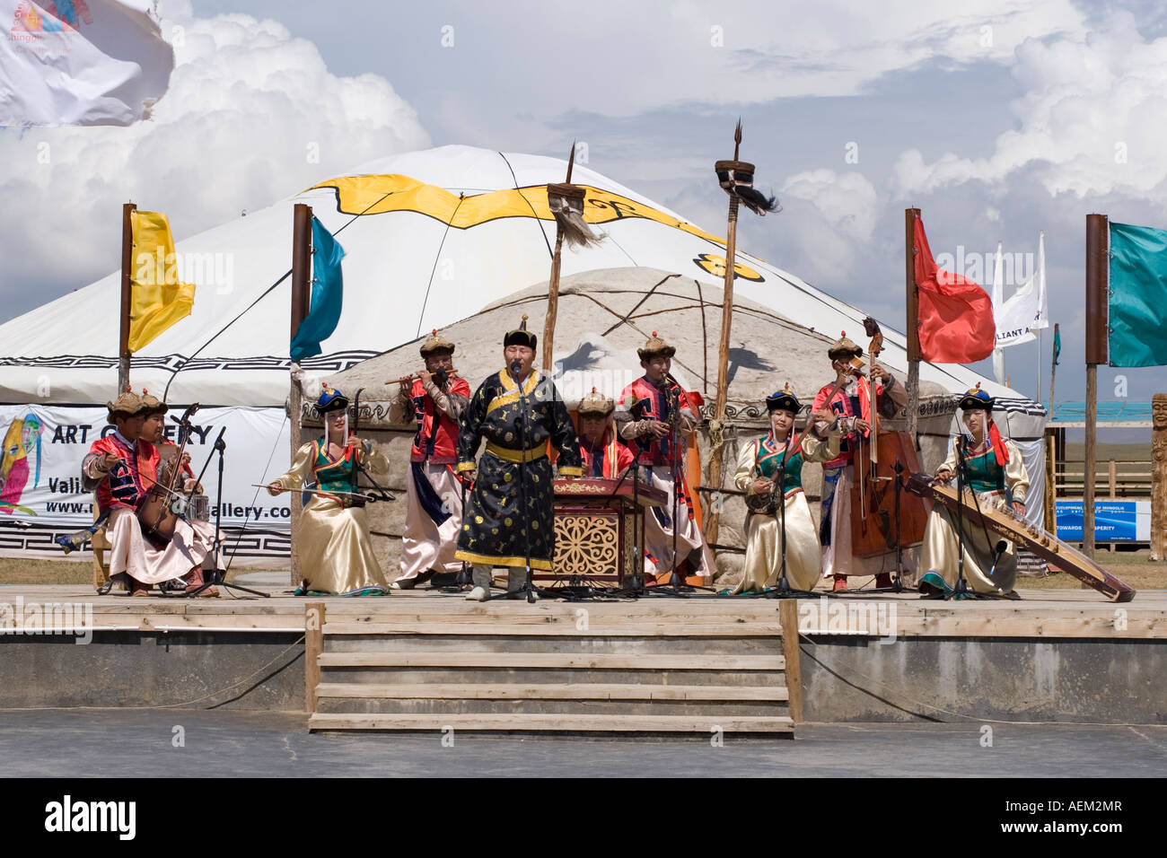 Group of singer dancer in national dress at Genghis Khan festival ...