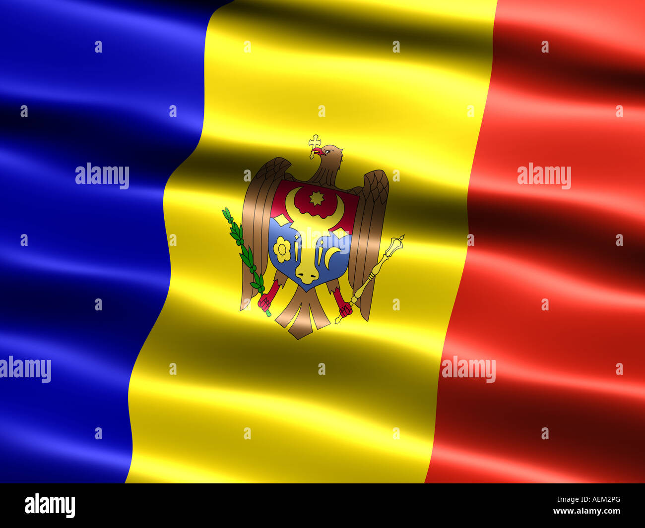 Computer generated illustration of the flag of Moldova with silky ...