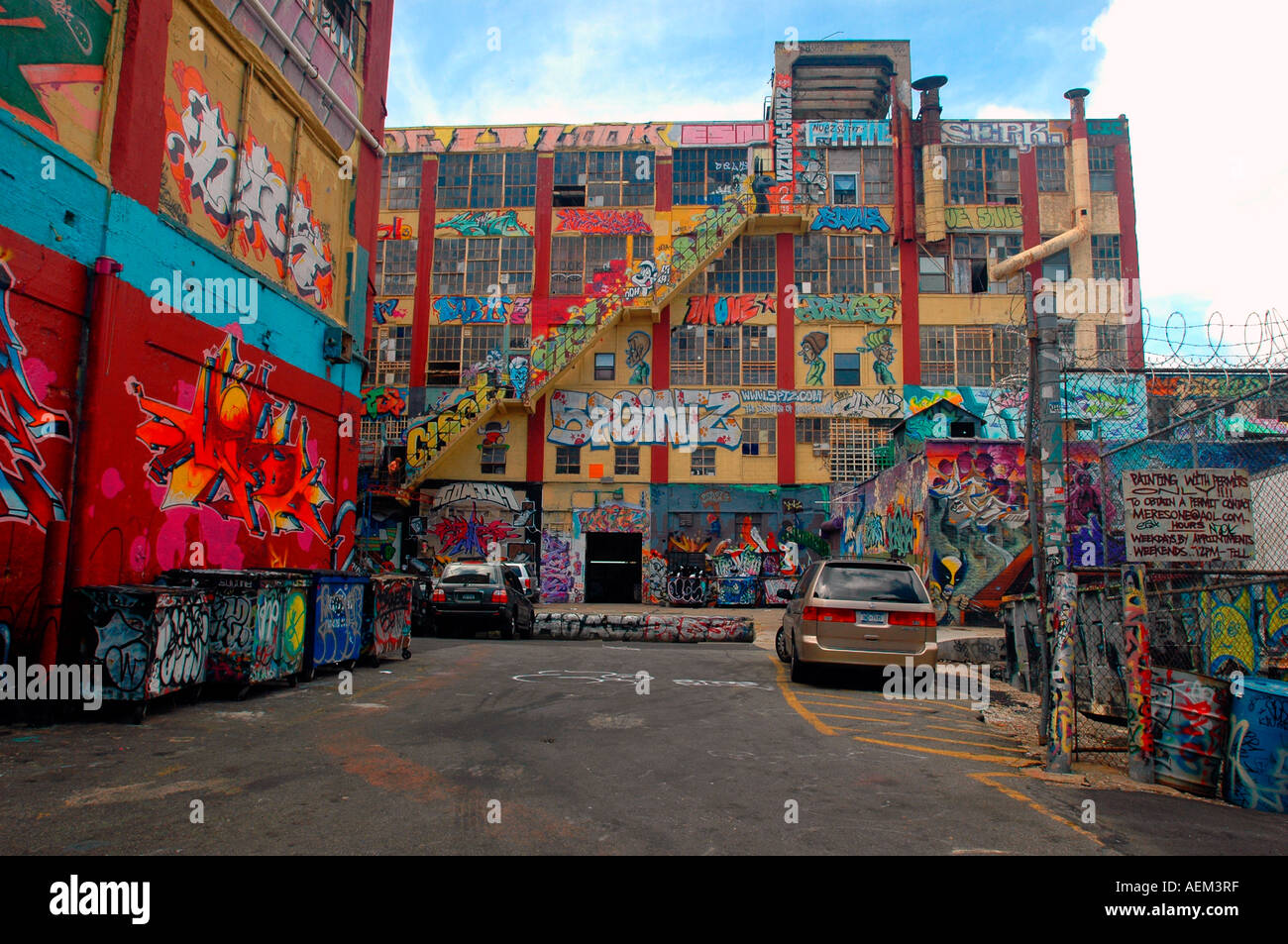 Graffiti decorated factory building in Long Island City Queens NYC ...