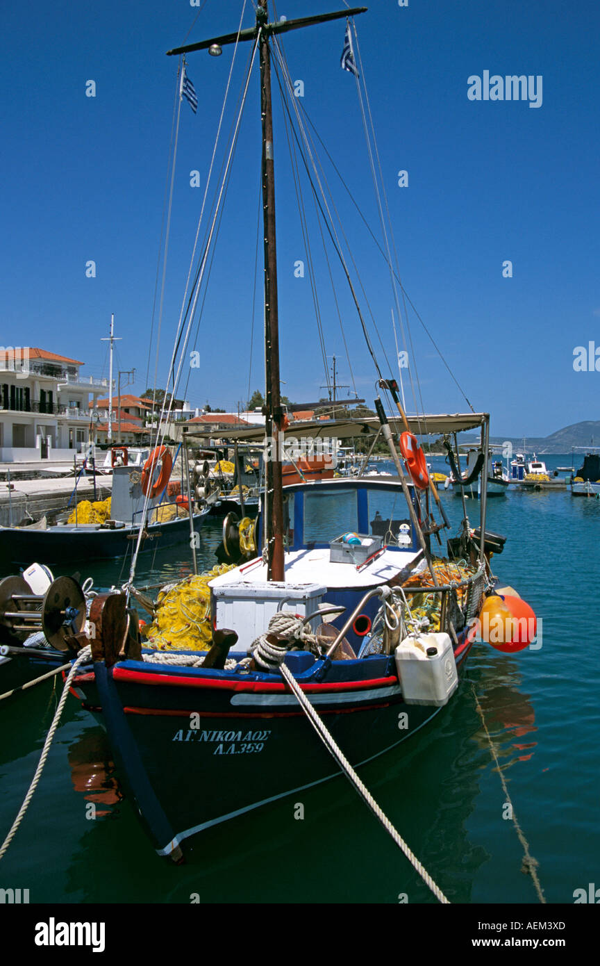 Blue fishing boat, Lixouri Harbour, Lixouri, Kefalonia, Greece Stock ...