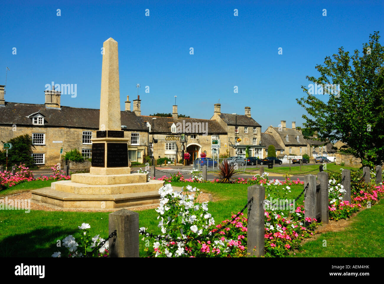 War memorial and village centre at Weldon near Corby Northamptonshire ...
