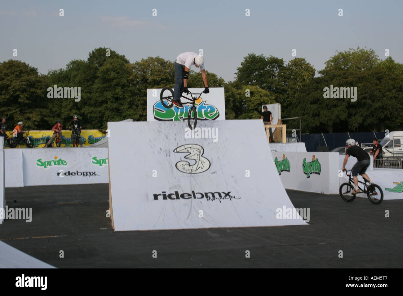 BMX rider at the going down a ramp Sprite Urban Games Clapham Common ...