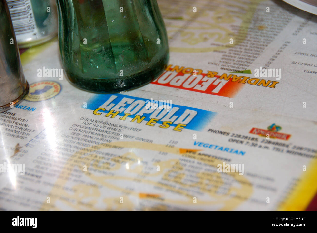 Menu on table in Leopold Cafe in Mumbai, India Stock Photo - Alamy