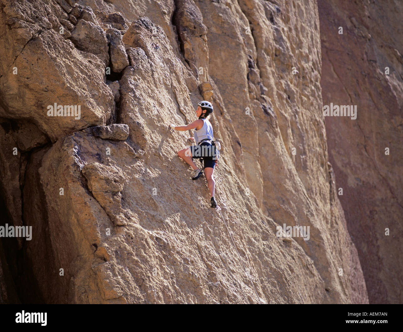 Rock climbers climb a difficult pitch at Smith Rock State Park near ...