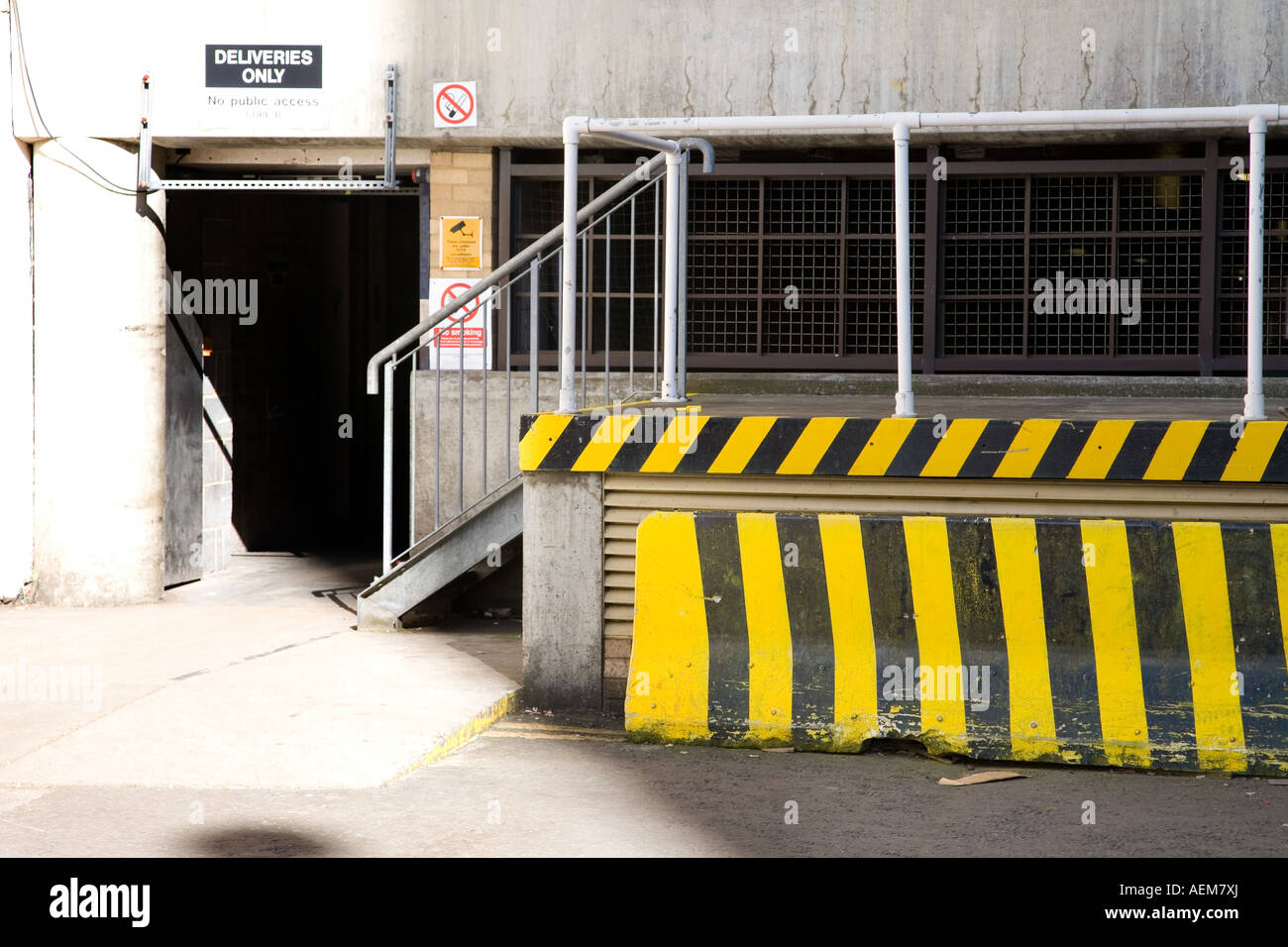 Black and yellow stripped high visibility loading bay. Brighton, UK ...