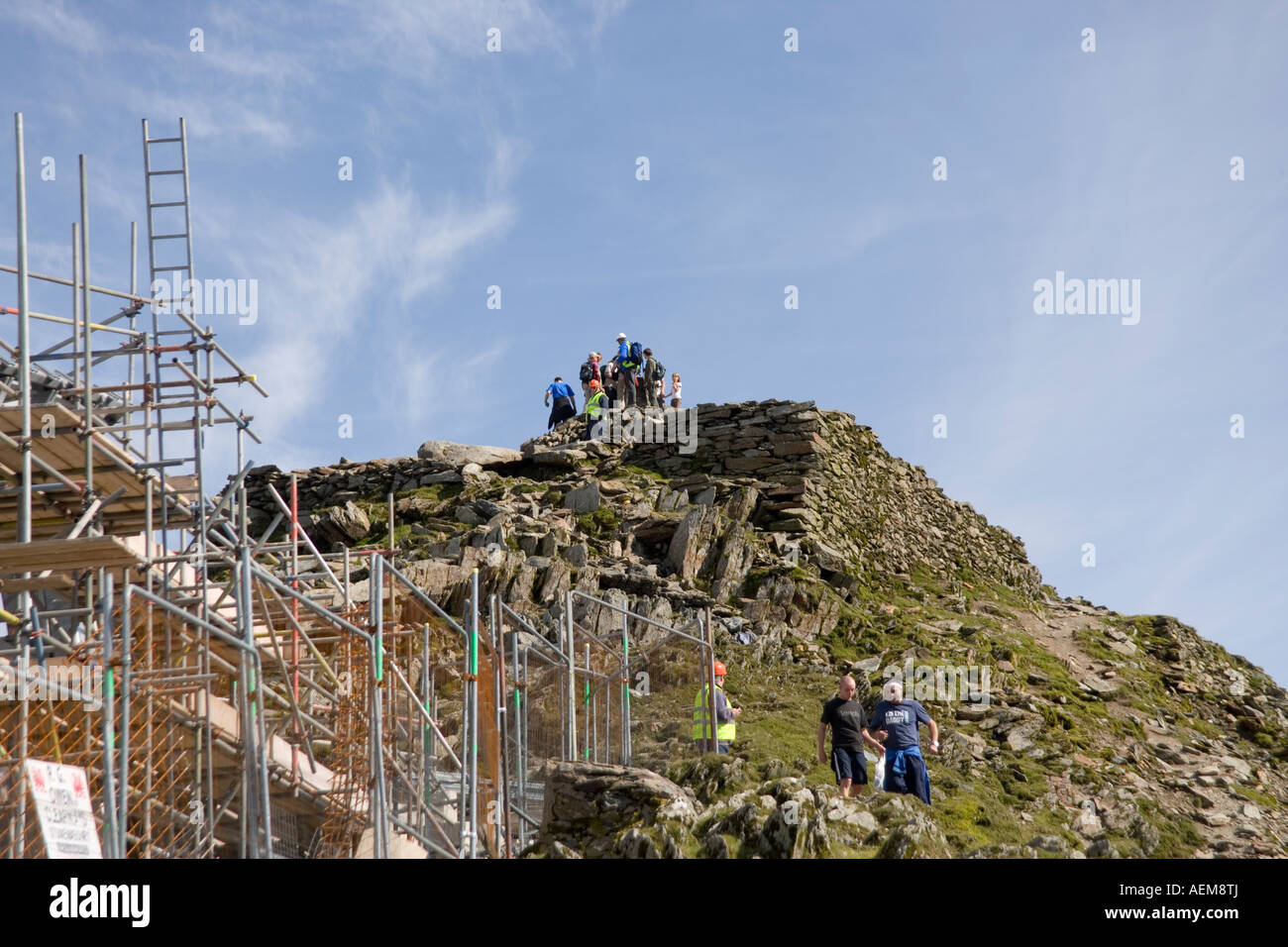Building the new cafe on the top of Snowdon, North Wales Stock Photo ...