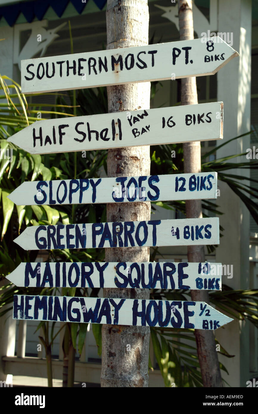 Key West Florida fl USA signpost to attractions Stock Photo - Alamy