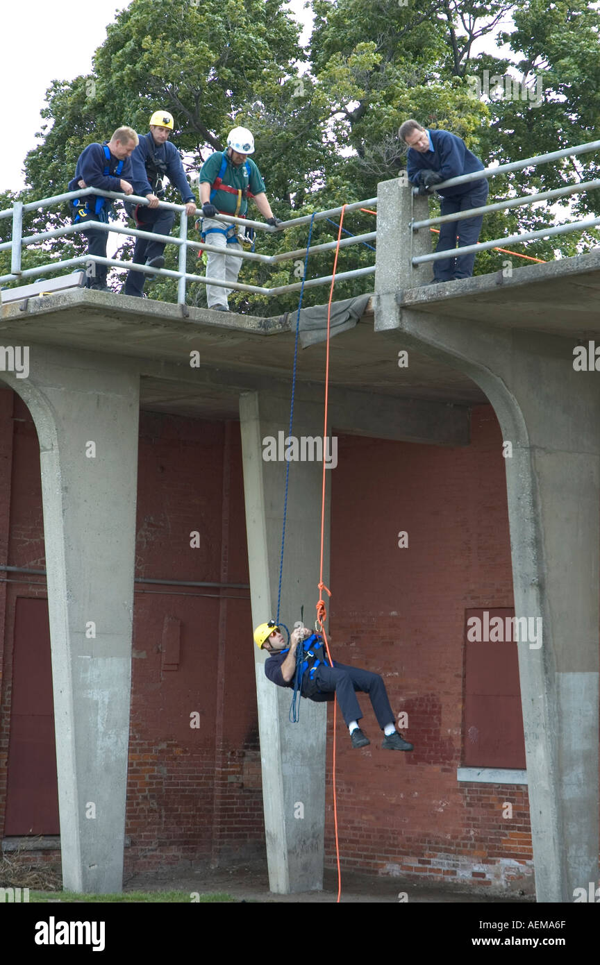 Fire fighters practice the art of repelling Stock Photo - Alamy