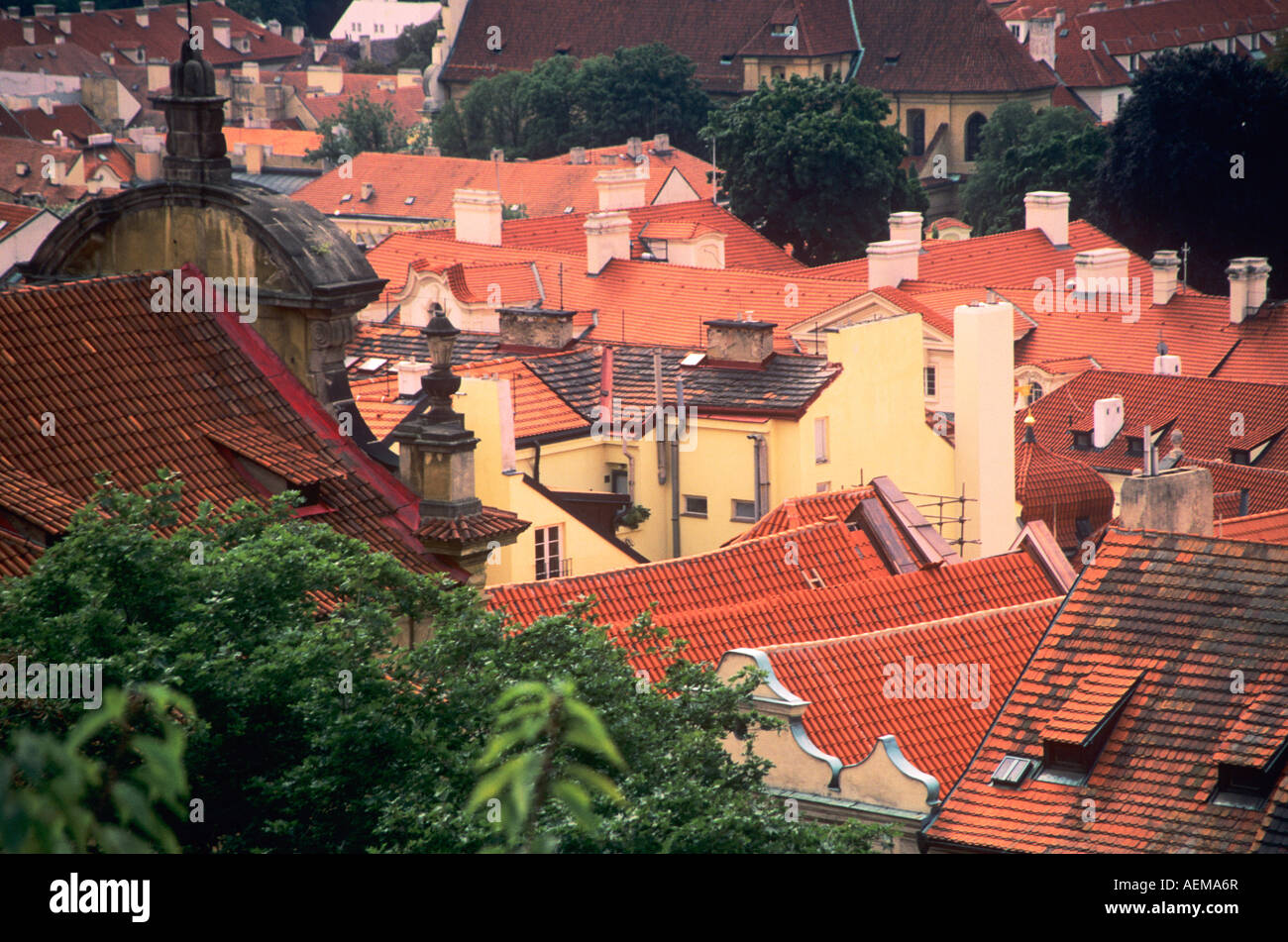 View over the famous red roofs of Prague, Czech Republic Stock Photo ...