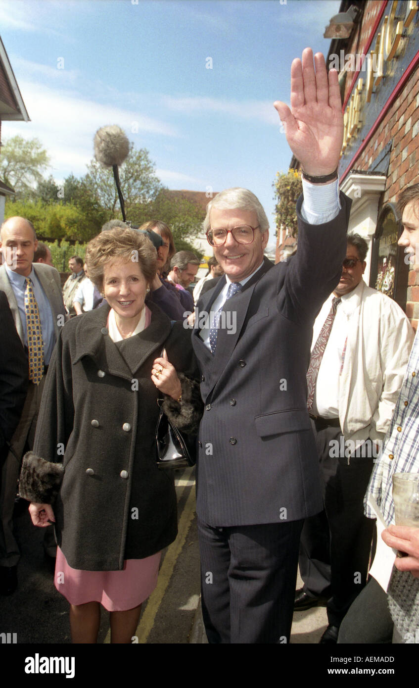 john major the conservative prime minister on the election campaign in ...