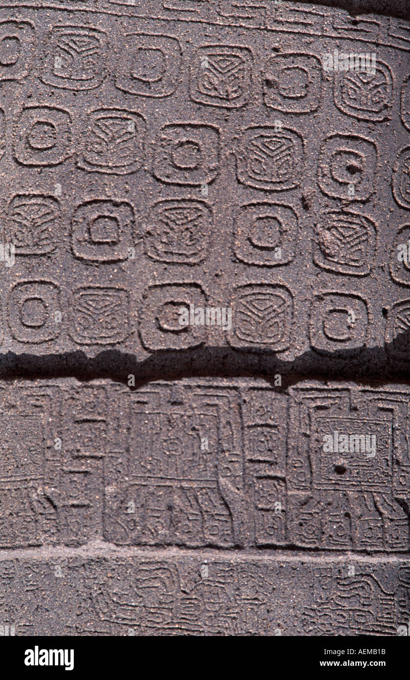 Carving on anthropomorphic megalith in the Kalasaya compound Tiahuanaco ...