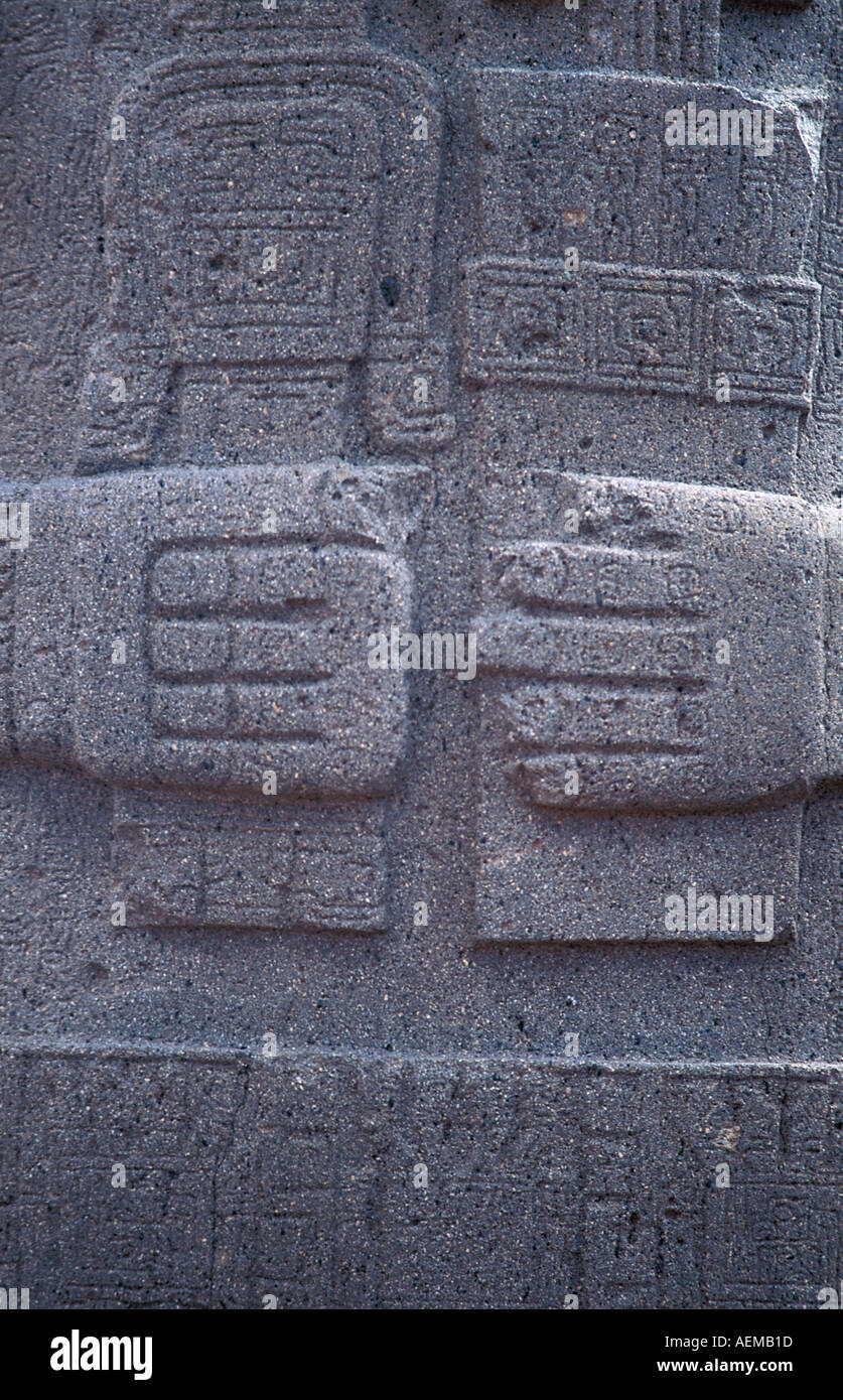 Carving on anthropomorphic megalith in the Kalasaya compound Tiahuanaco ...
