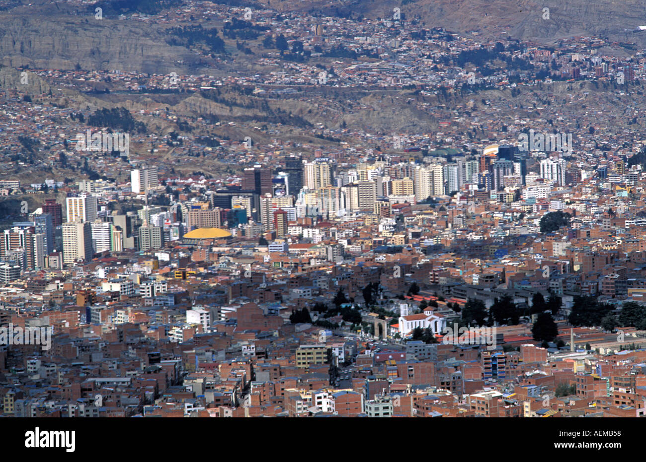 La Paz Central part of this high altitude Andean city viewed from ring ...