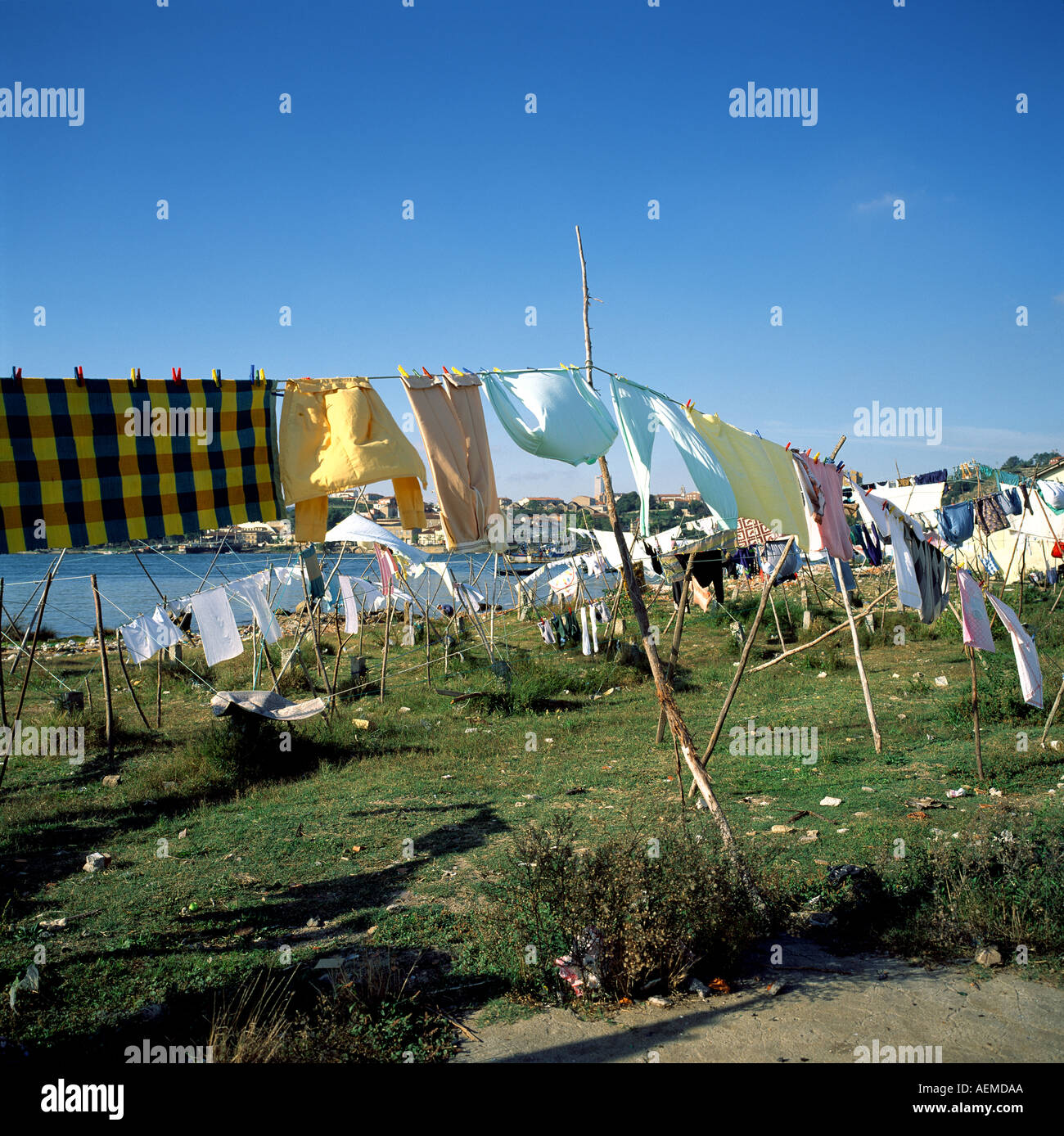 Laundry drying on washing lines, Afurada district, Vila Nova de Gaia ...