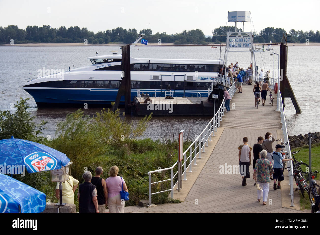 Hamburg to Stade Ferry at Schulau Welcome Point Stock Photo - Alamy