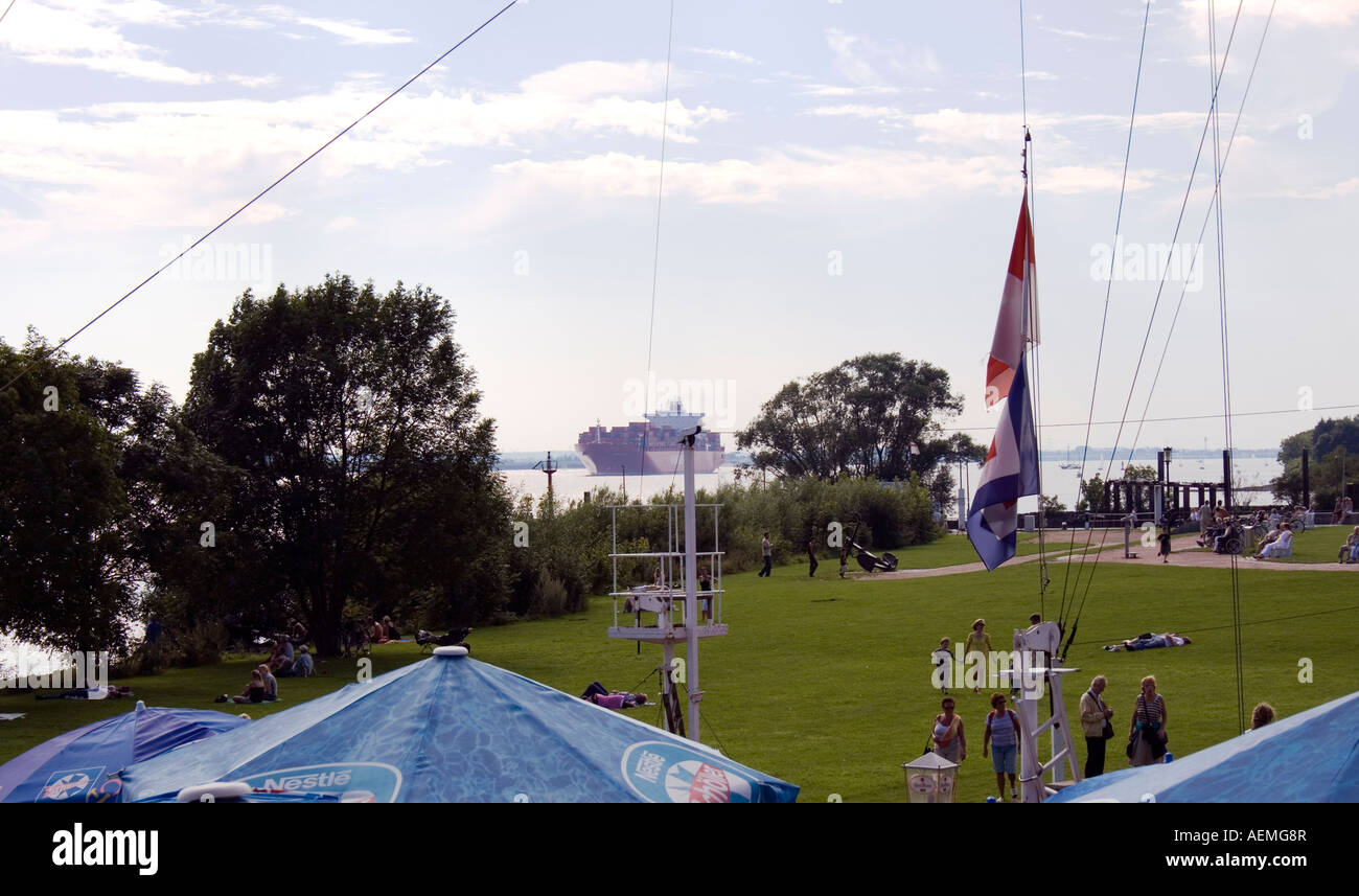 Container Ship passing Schulau Welcome Point Stock Photo - Alamy