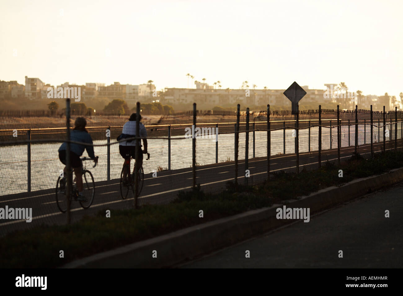 Bikers Riding at Sunset on the Strand Bike Path Marina del Rey ...