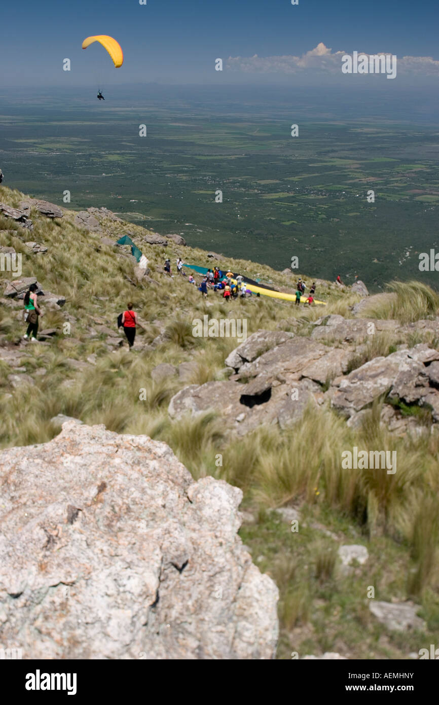 South America Central Argentina Merlo pilot launching and flying ...