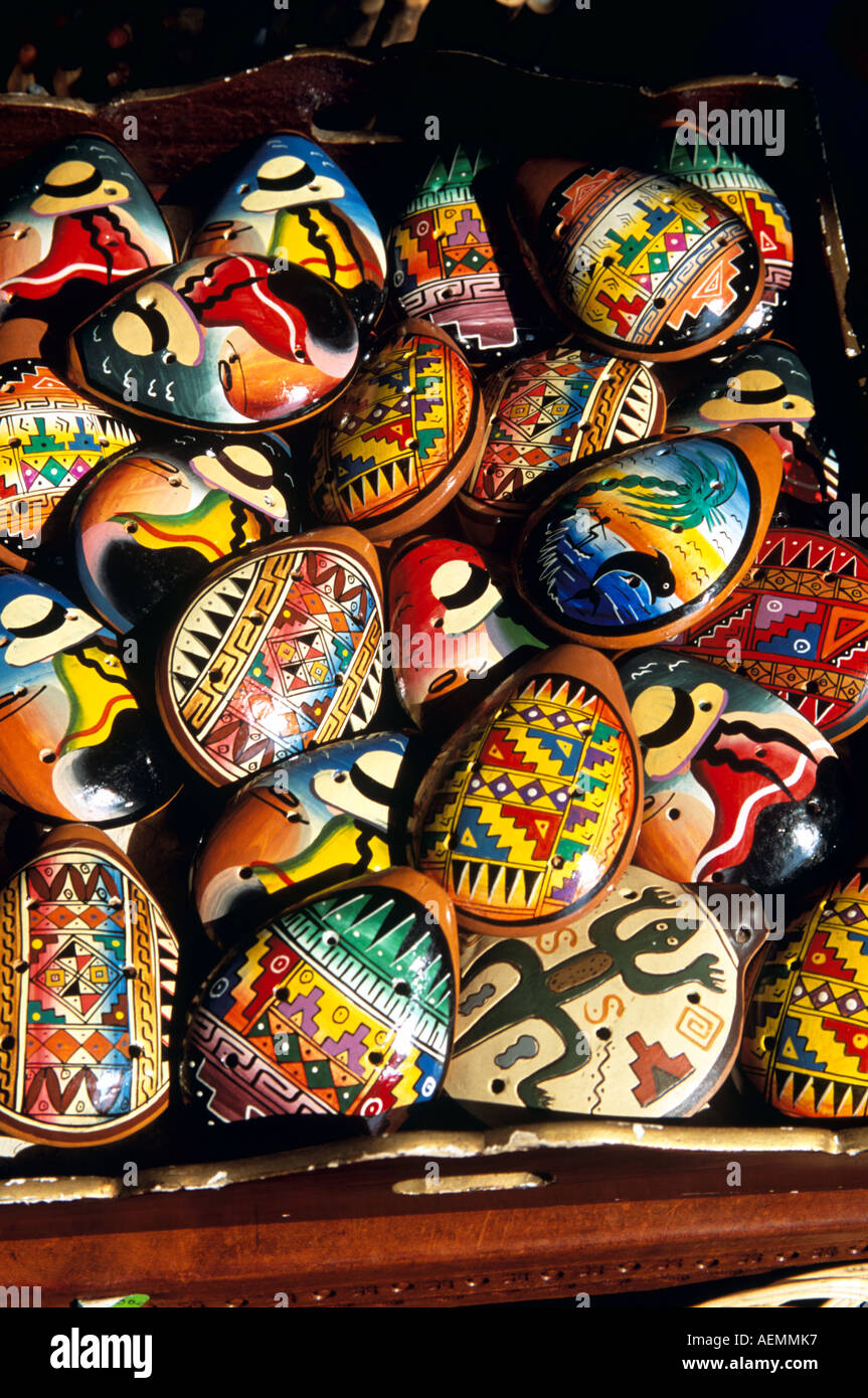 Colourful ocarinas (musical instruments), Inka Market, Lima, Peru Stock ...