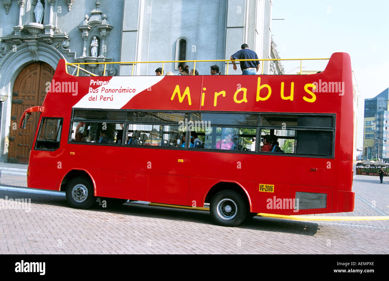 Mirabus Tourists’ bus parked outside Iglesia Virgen de Milagrosa ...