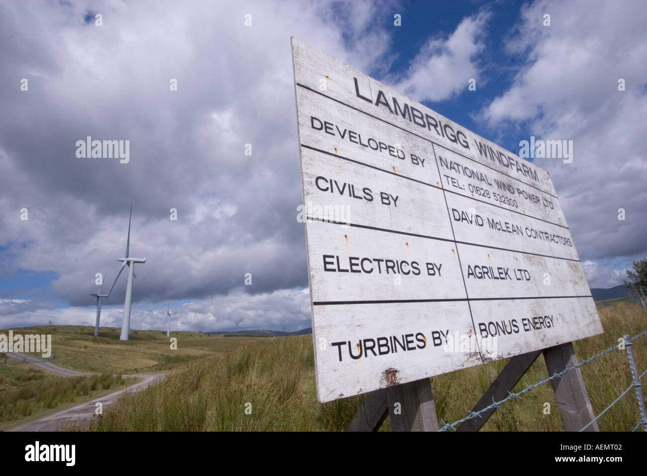Sign signage outside Lambrigg Windfarm developed by National Windpower ...