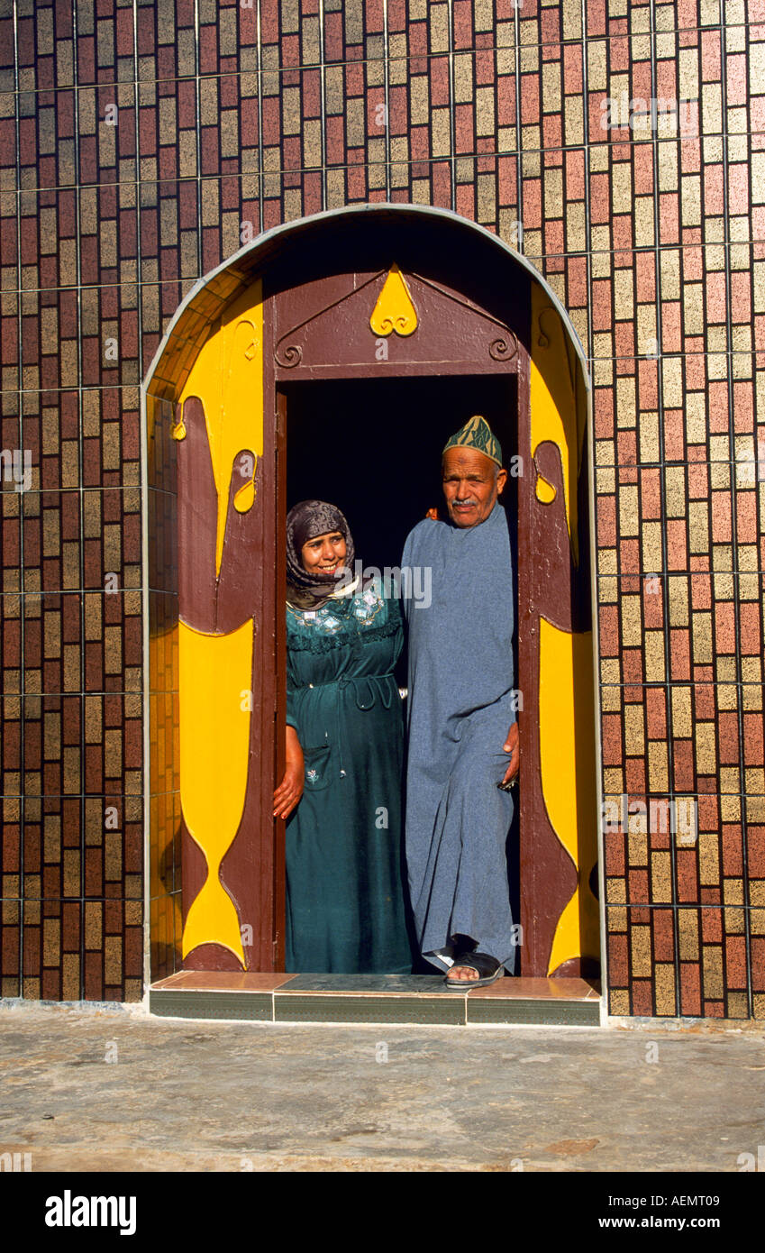 80 year old moroccan with daughter standing in the typical painted ...