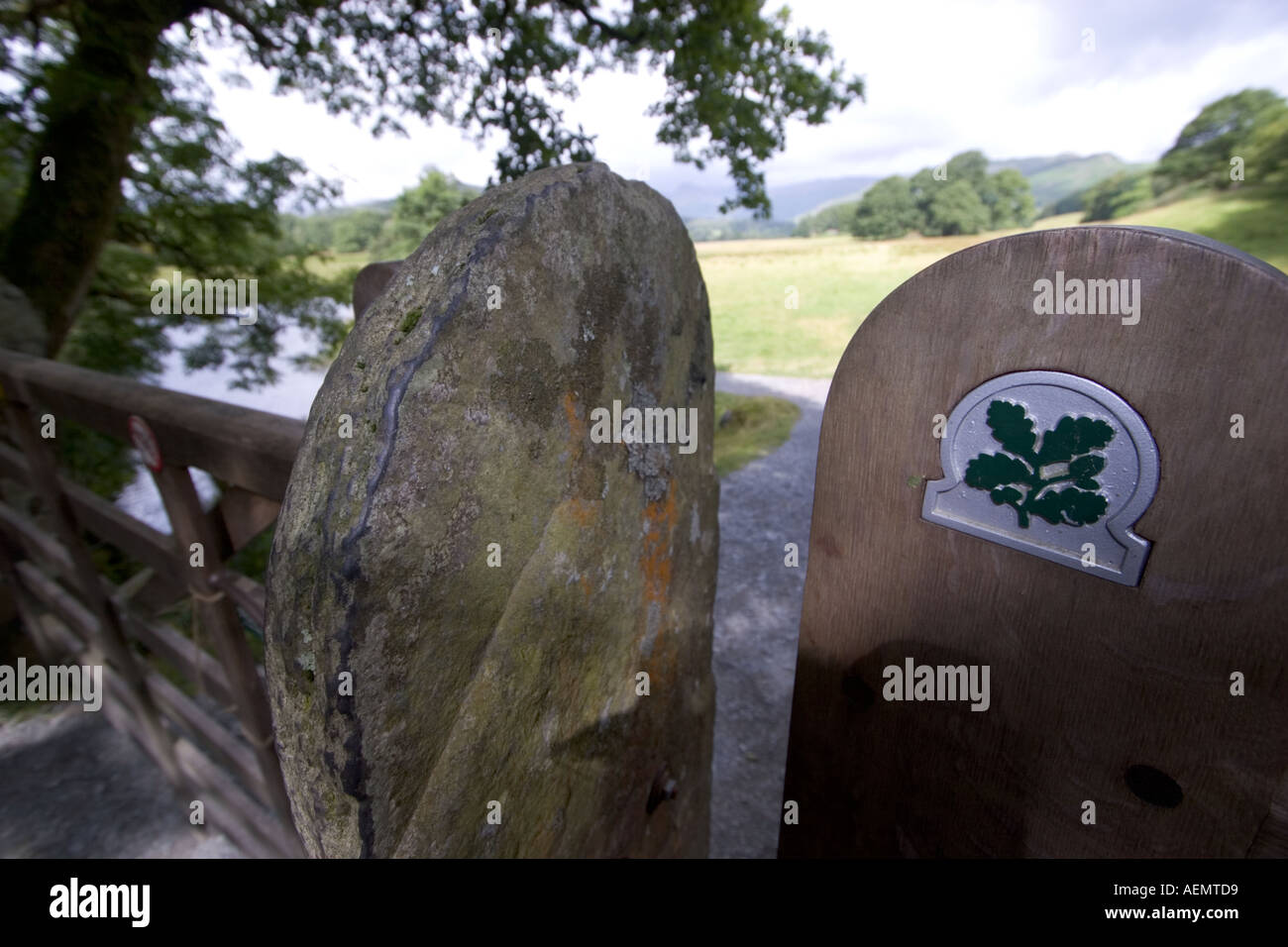 National trust symbol sign on gate Lake District Cumbria Stock Photo ...