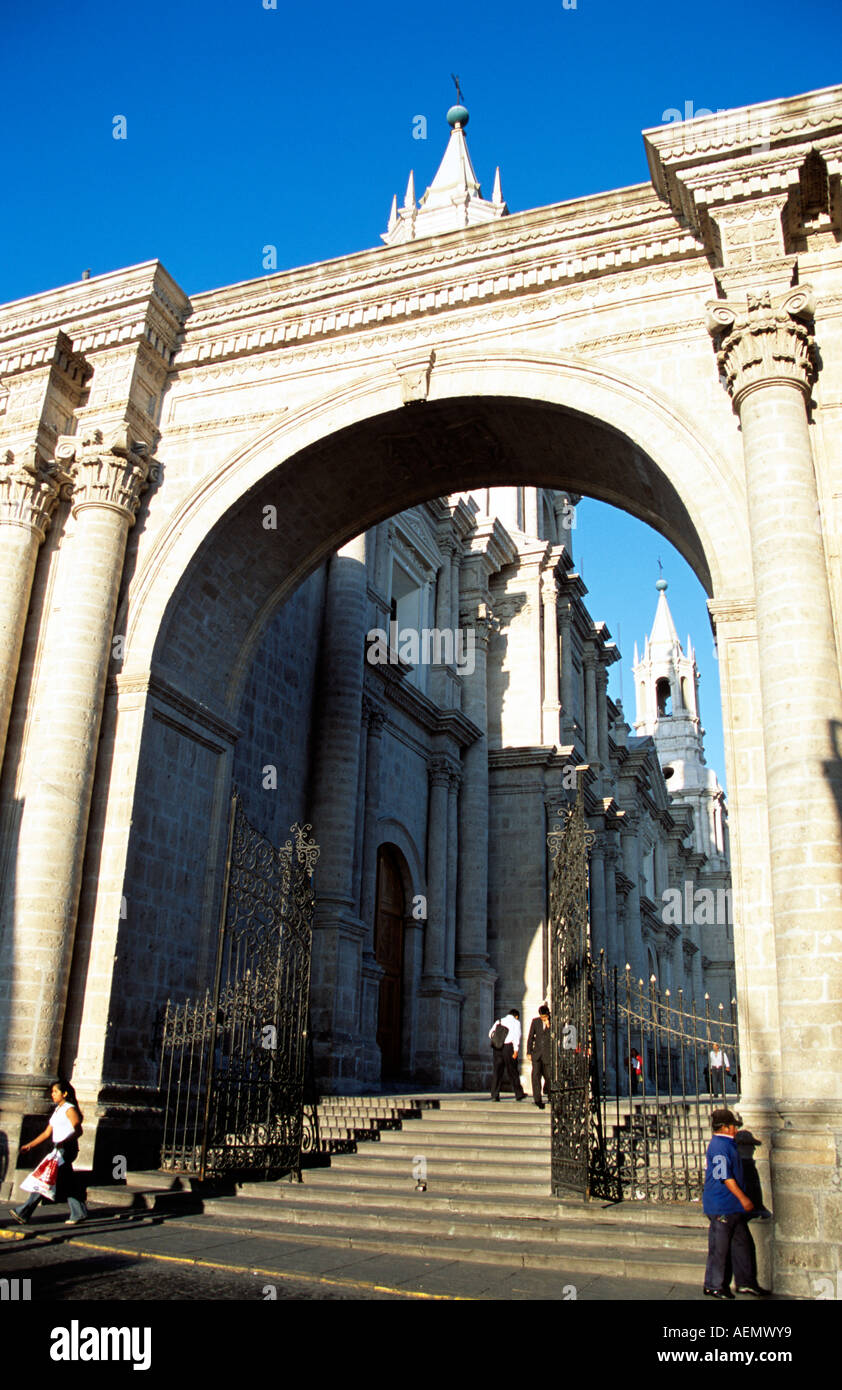 Arequipa Cathedral and arch, Plaza de Armas, Arequipa, Peru Stock Photo ...