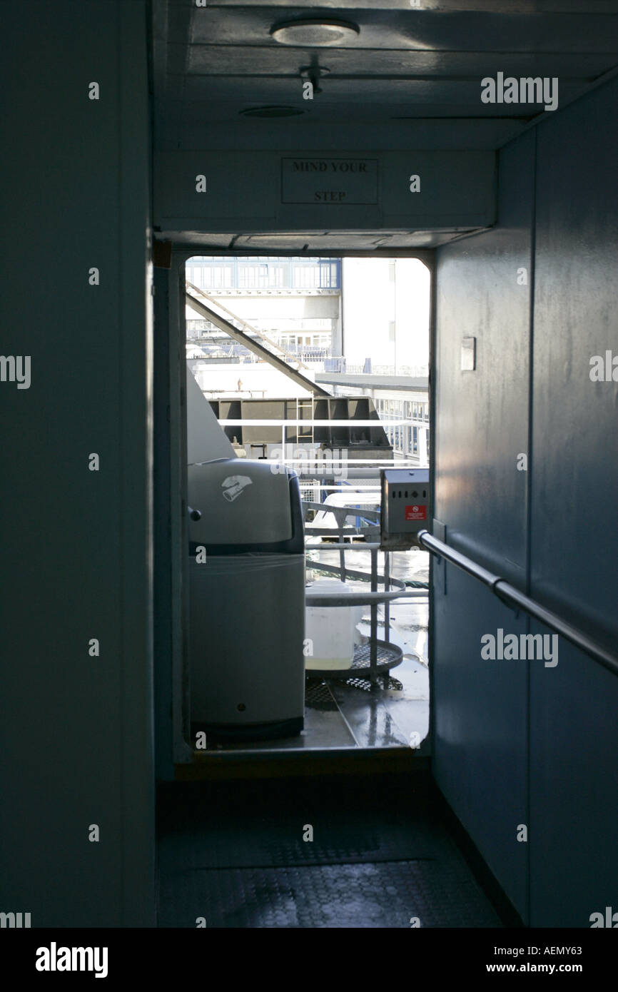 Exit onto rear crew deck super sea cat fast ferry Stock Photo - Alamy