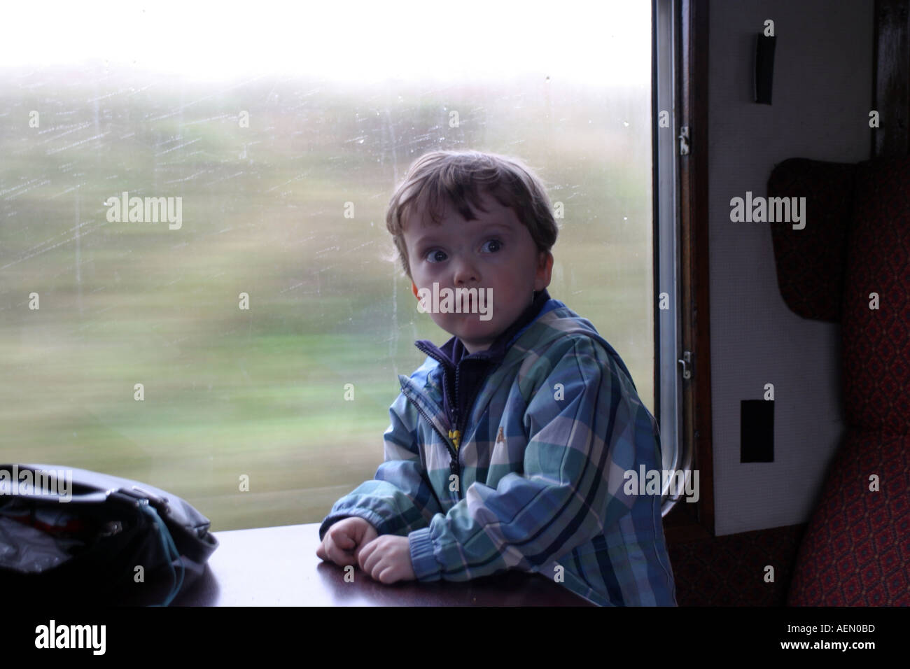 Lewis aged three in a carriage on the Great Central Railway Stock Photo ...